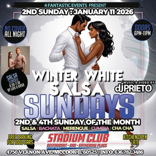 Winter White Salsa Sunday @ The Stadium Club - GO Latin Dance